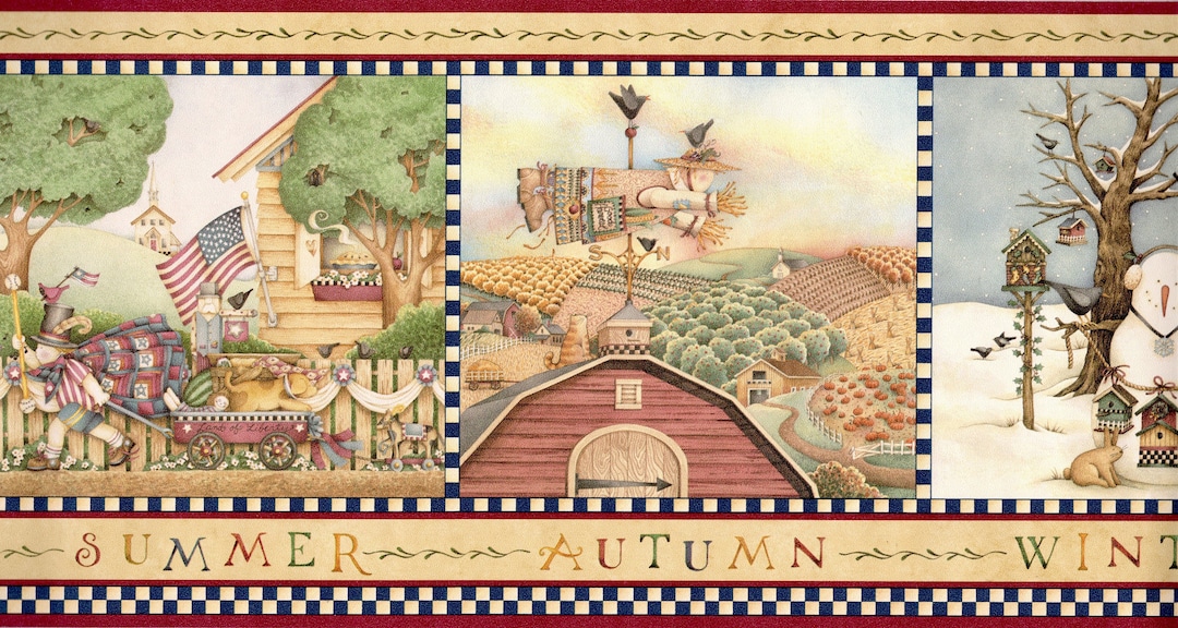 Debbie Mumm Four Seasons Wallpaper Border, Primitive Folk Art Debbie ...