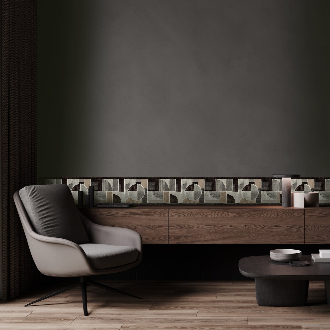 Mid Century Modern Geometric Wallpaper Border | Black, Gray, Silver ...