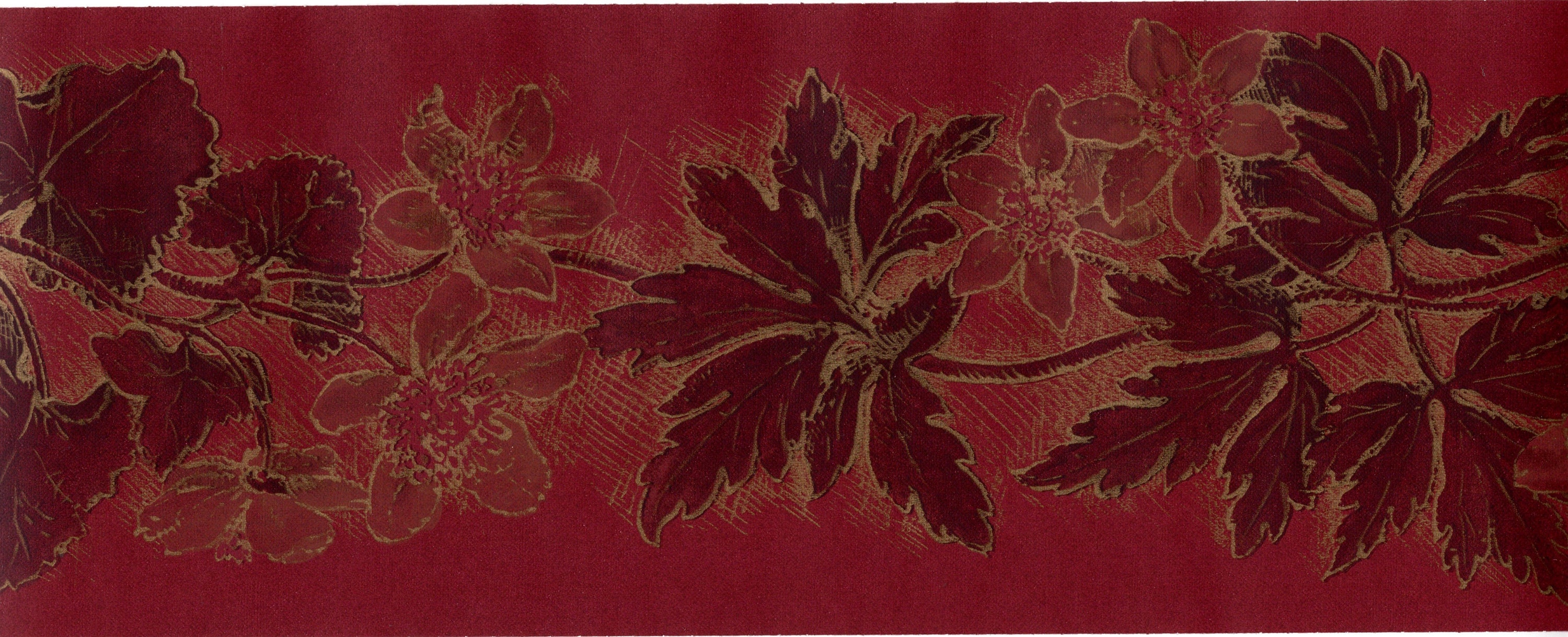 Floral and Leaves Wallpaper Border, Oak and Maple Leaves With Gold ...