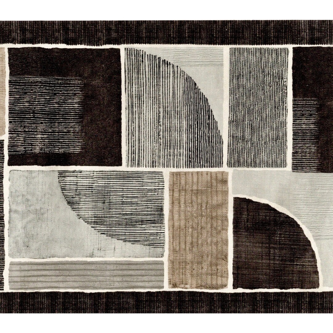 Mid Century Modern Geometric Wallpaper Border Black, Gray, Silver ...
