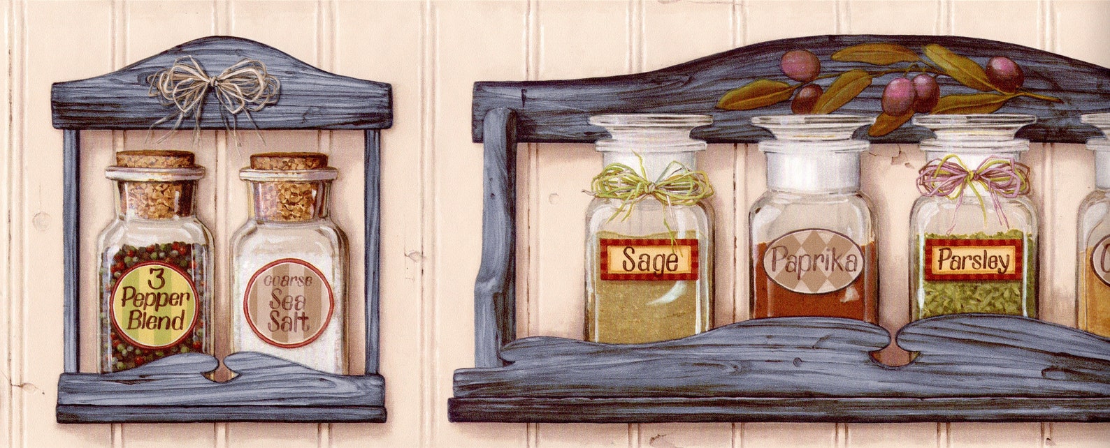Kitchen Wallpaper Border, Kitchen Essentials Spice Rack Wallpaper ...