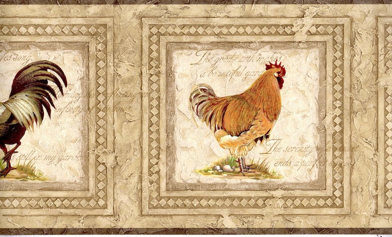 Hen and Rooster Wallpaper Border, Farmhouse Style Wall Decor, Pre ...