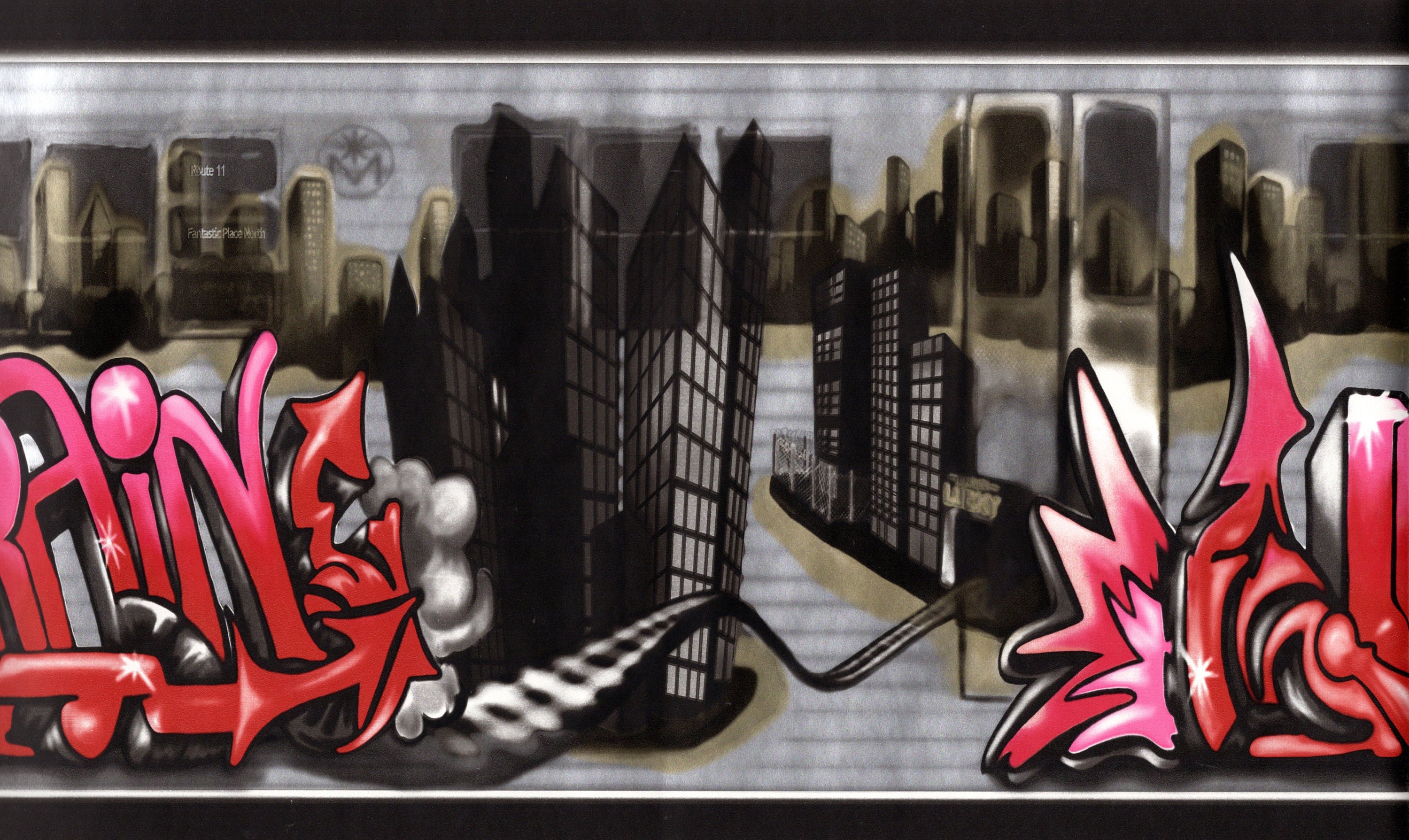 Modern Graffiti Wallpaper Border, Modern Lucky Train Graffiti Art City ...