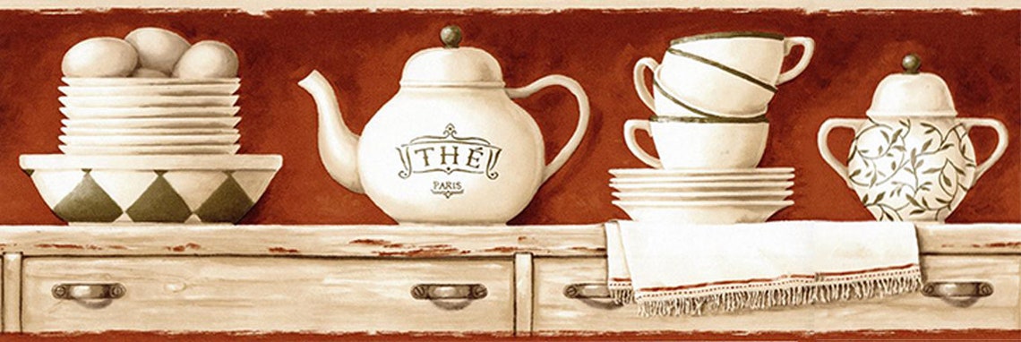 Country Kitchen Wallpaper Border Cups Saucer Teapot Eggs Bowl - Etsy