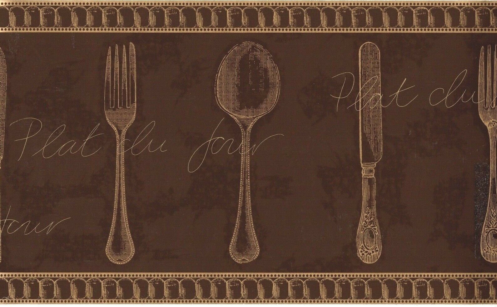 Kitchen Wallpaper Border, Katzenbach & Warren Gold Outline of Cutlery ...