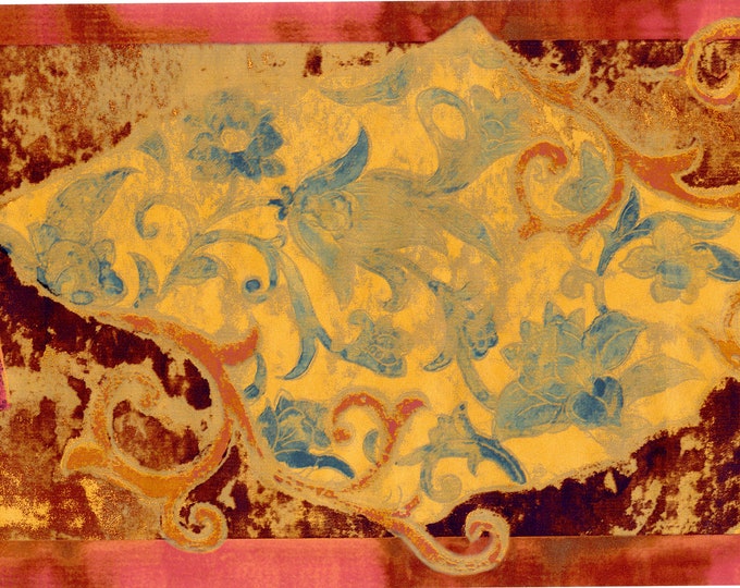 Contemporary Abstract Wallpaper Border, Gold Shimmer Blue Batik ...