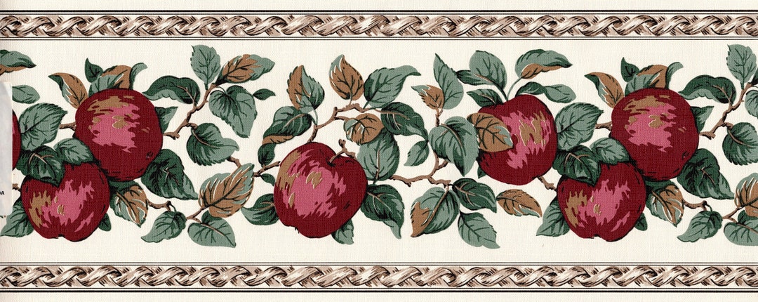 Red Apple Orchard With Celtic Rope Trim and Green Foliage Wallpaper ...