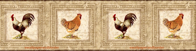 Hen and Rooster Wallpaper Border, Farmhouse Style Wall Decor, Pre ...