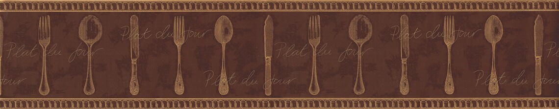 Kitchen Wallpaper Border, Katzenbach & Warren Gold Outline of Cutlery ...