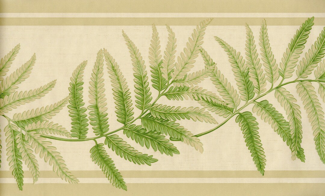Tropical Wallpaper Border - Fern Leaf Wallpaper Border - Tan, Beige ...