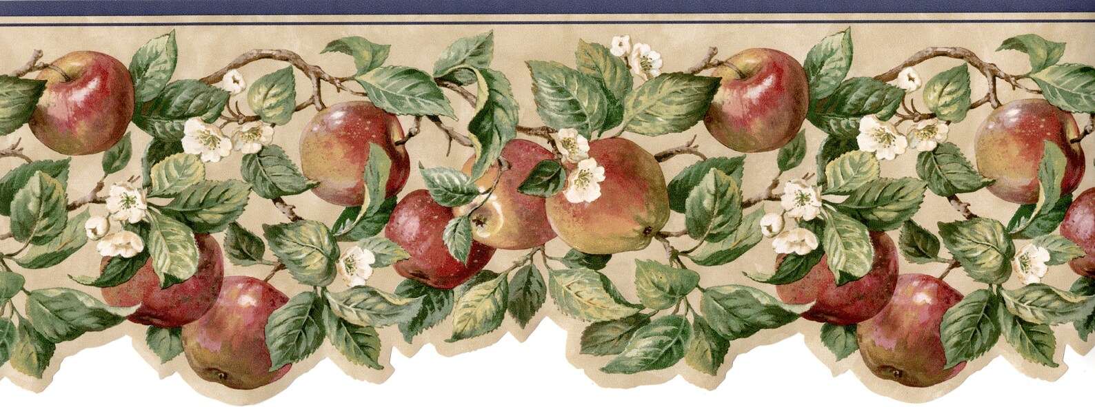 Apple Wallpaper Border, Scalloped Floral Leaf ,primitive Fruits Red ...