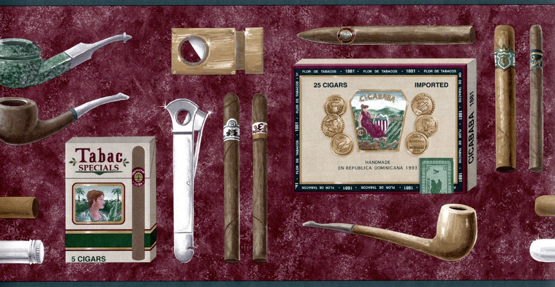 Vintage Retro Pipe Cigar Brands Masculine Wallpaper Border, Pre-pasted ...