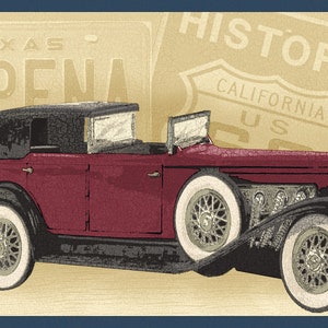 Antique Classic Cars Wallpaper Border, Tan & Blue Trim, 15 Ft - Etsy