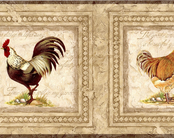 Hen and Rooster Farmhouse Wallpaper Border, Pre-pasted, 15' X 10.25" - Etsy