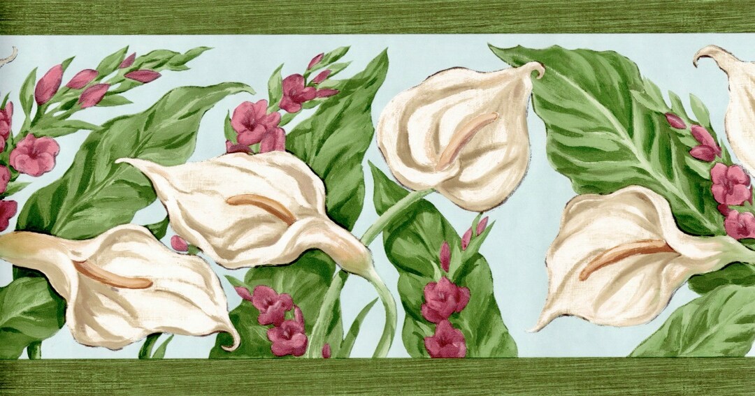 Anthurium White Flower Wallpaper Border, Tropical White and Red Floral ...