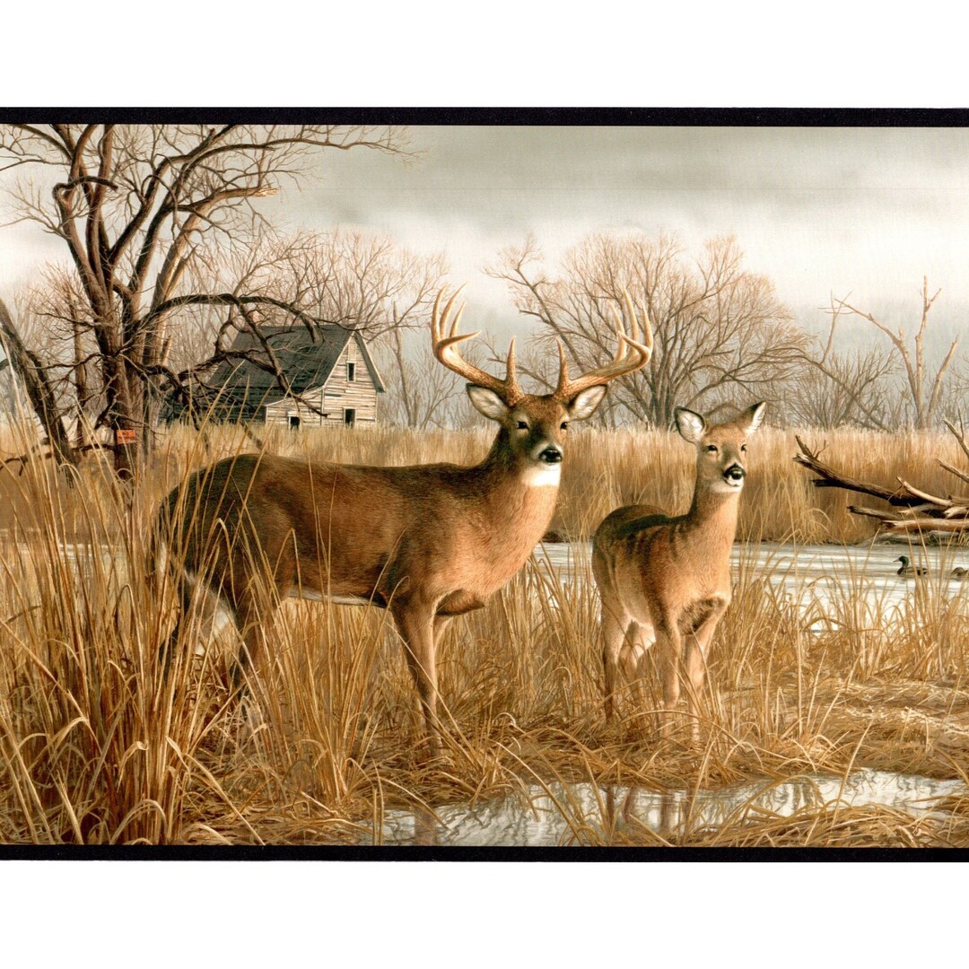 Country Cabin Deer Creek Wildlife Wallpaper Border - Hautman Brothers ...