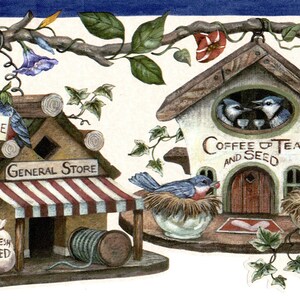 Country Birdhouses Wallpaper Border, Rustic Charm Fairy Tale Country ...