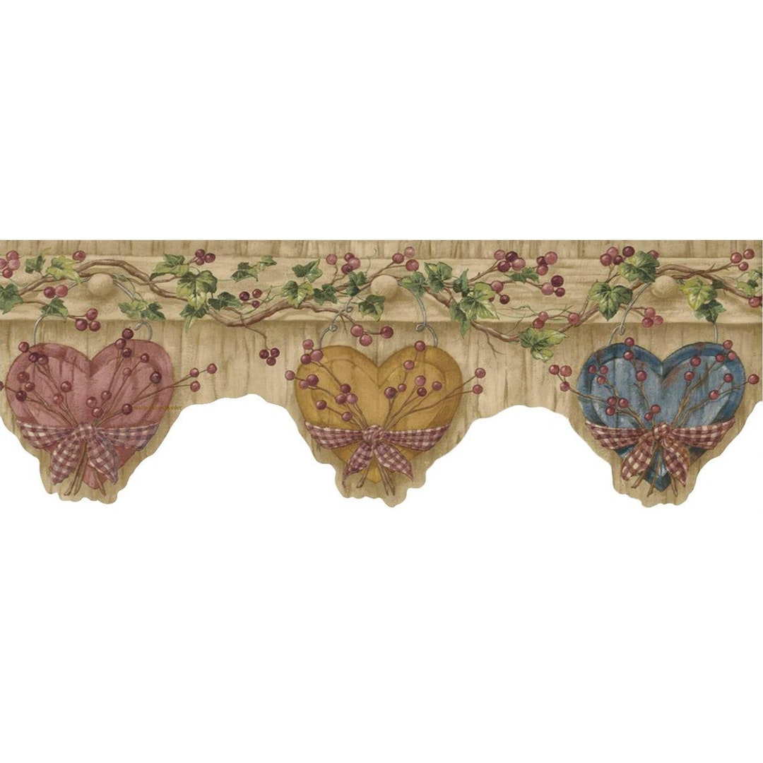 Hearts Wallpaper Borders, Scalloped Heart With Country Gingham Bow and ...