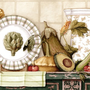 Kitchen Wallpaper Border, Flower Fruits & Vegetables on Country Kitchen ...