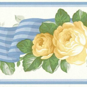 Rose Wallpaper Border, Vintage Yellow Roses Wallpaper Border, Yellow ...