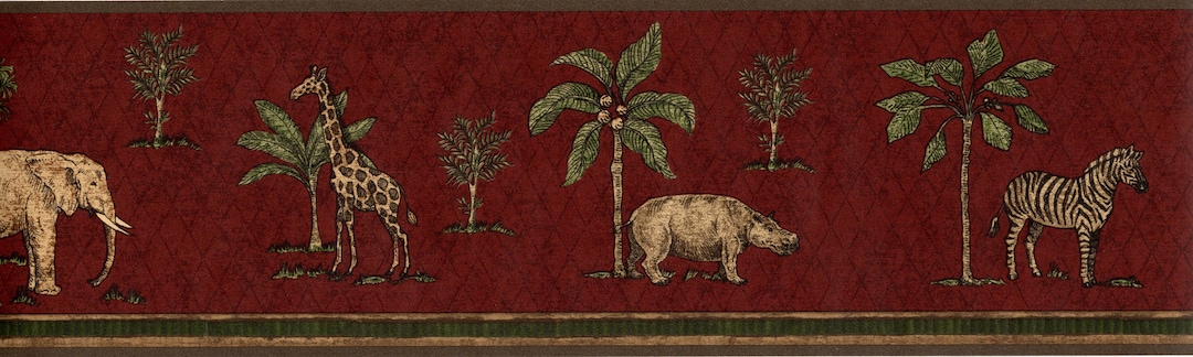 Exotic Safari Animals Wallpaper Border, Elephant Giraffe Zebra Rhino ...