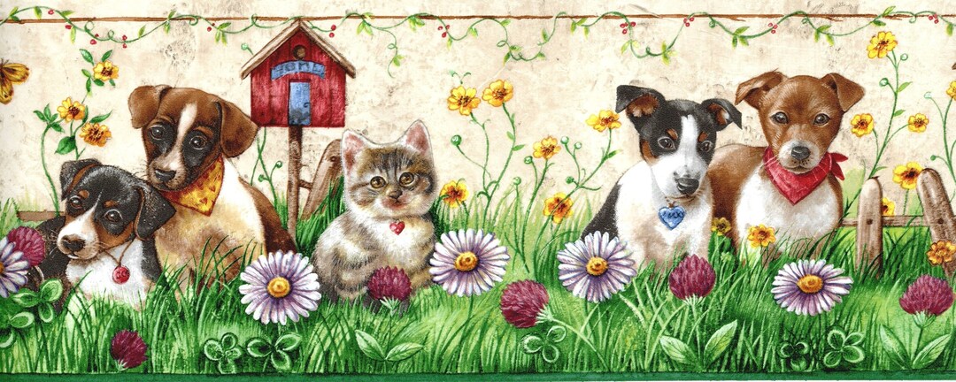 Dog Wallpaper Border - Cat Wallpaper Border - Puppy & Kitten Wall ...