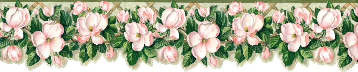 Magnolias Wallpaper Border Waverly Scalloped Pink Flower on - Etsy