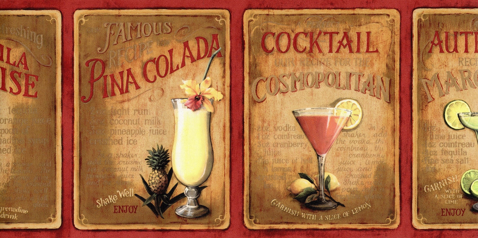 Cocktail Drink Recipes Wallpaper Border Authentic Tequila - Etsy