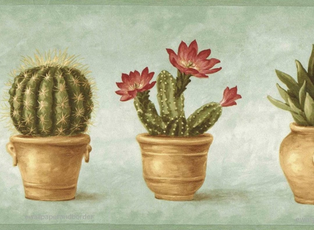 Cactus Wallpaper Border 7 Inch, Desert Botanical Pre-pasted Borders ...