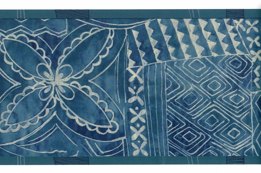 Indigo Batik Pattern Wallpaper Border, Blue and White Abstract ...