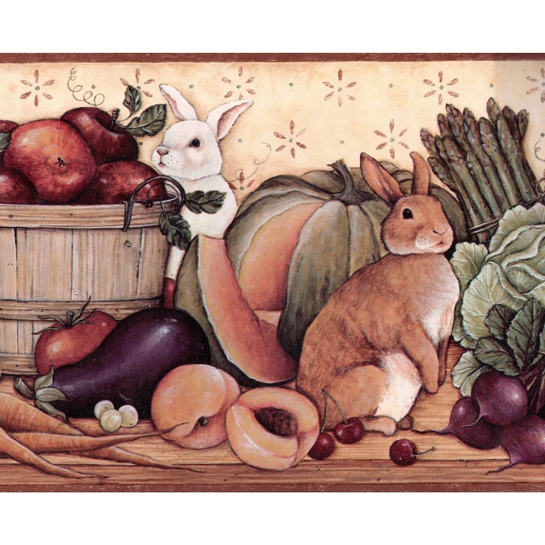 Farm Fresh Produce Kitchen Wallpaper Border, Primitive Country Home ...