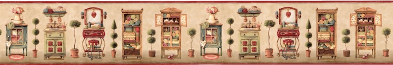 Vintage Vanities With Topiary Wallpaper Border,old Fashion Vanity ...