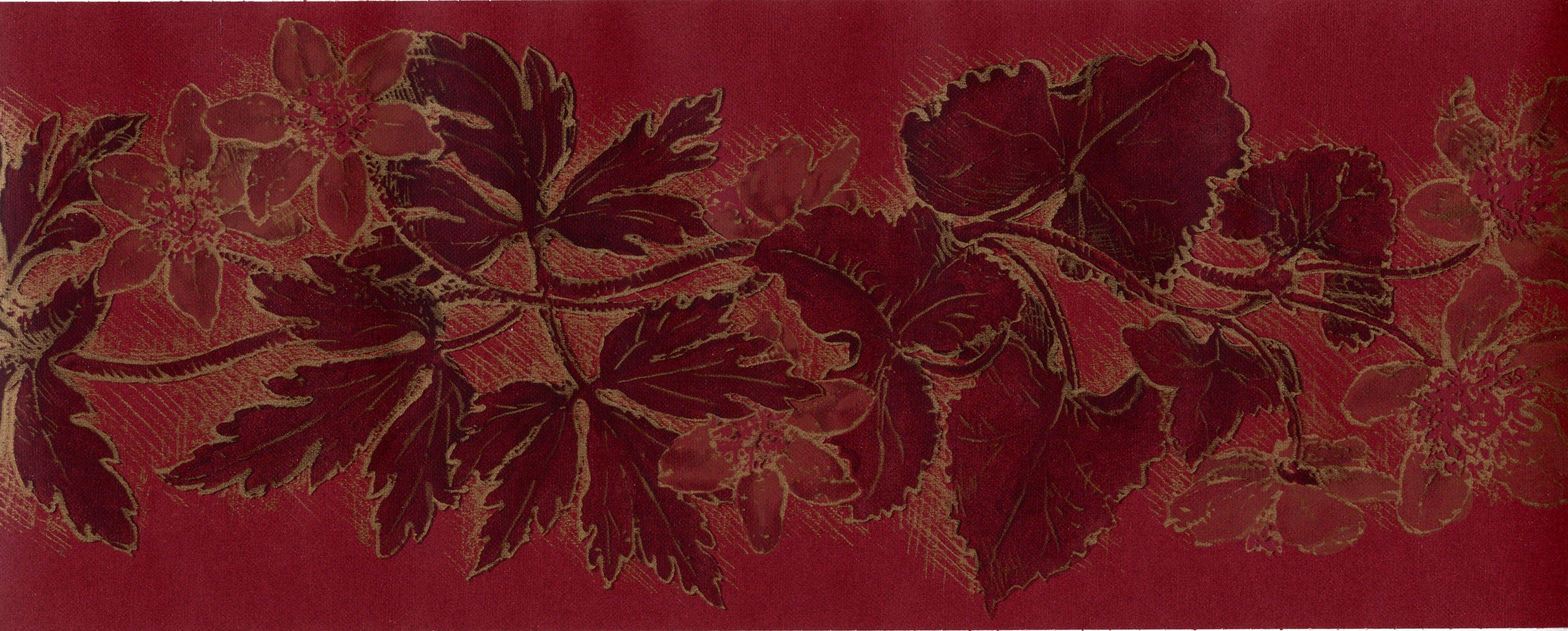 Floral and Leaves Wallpaper Border, Oak and Maple Leaves With Gold ...