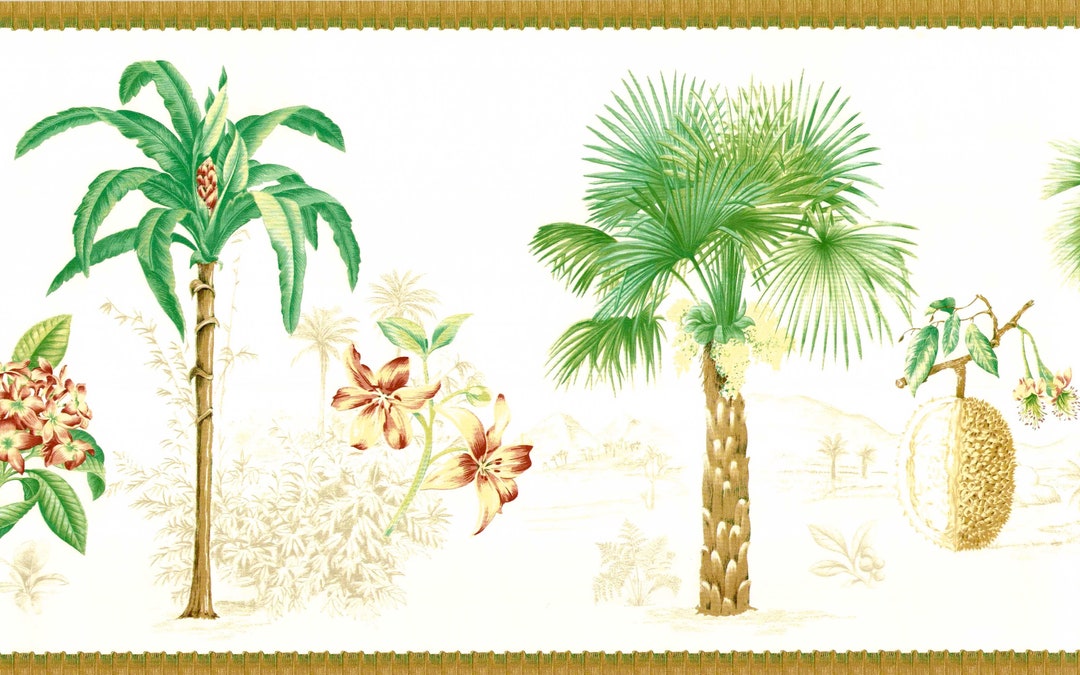Tropical Palm Tree Wallpaper Border, Botanical Design With Exotic ...
