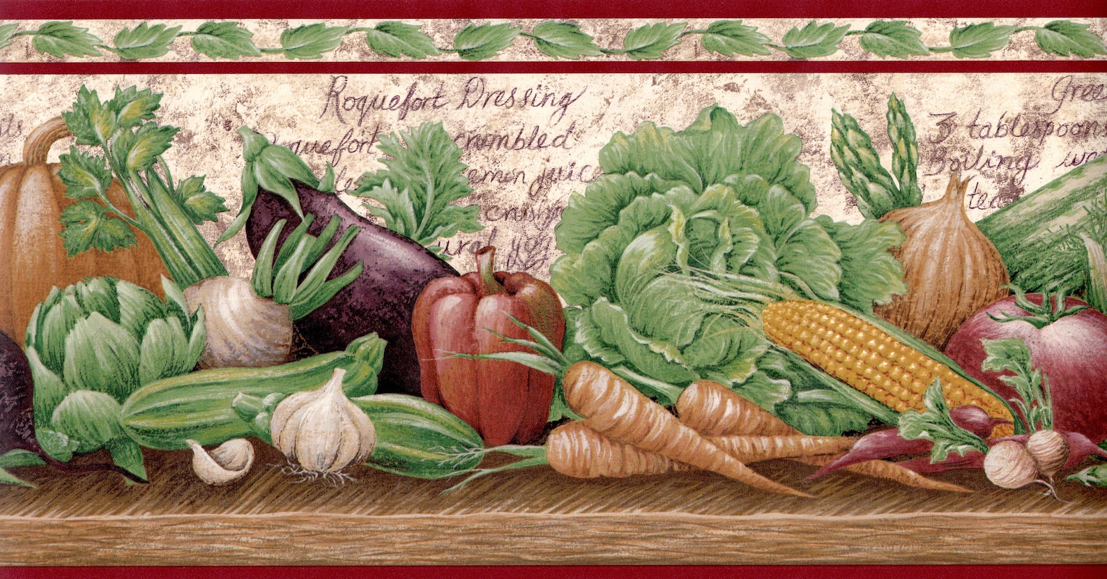 Kitchen Wallpaper Border, Farm Fresh Cooking Recipes & Vegetables on ...