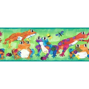 Rainbow Froggy & Friend Wallpaper Border, Leaping Frogs With Dragon Fly ...