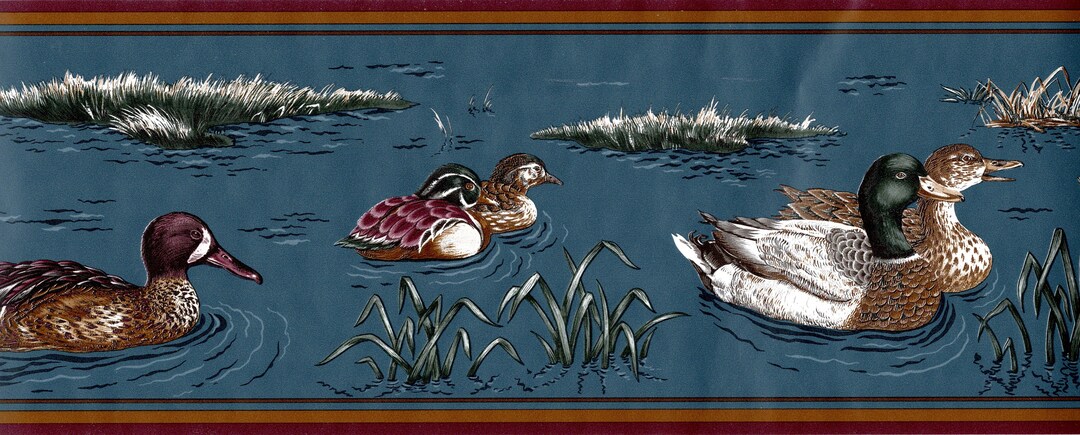 Country Wild Ducks in Blue Pond Wallpaper Border | Nature Outdoor ...