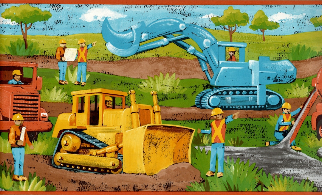 Construction Vehicles Wallpaper Border, Car Truck Tractor Wallpaper ...