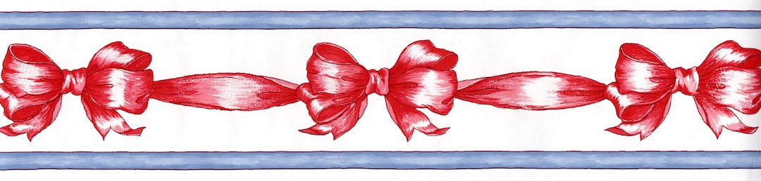 Red Bow Ribbon Wallpaper Border, Kid's Room Wallpaper Borders, Pre ...