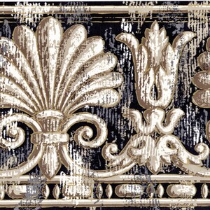Classic Shell Wallpaper Border, Victorian Black Gold White Greek Damask ...