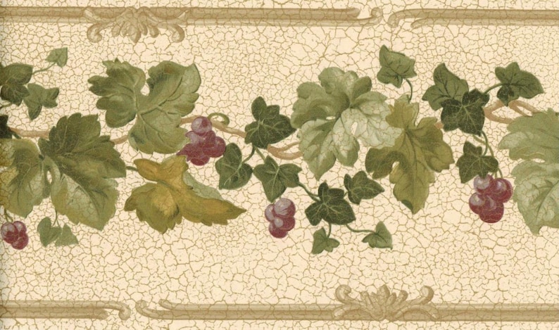 Vintage Grape Vine Wallpaper Border, Tuscan Kitchen Decor (15 Ft X 6.87 ...