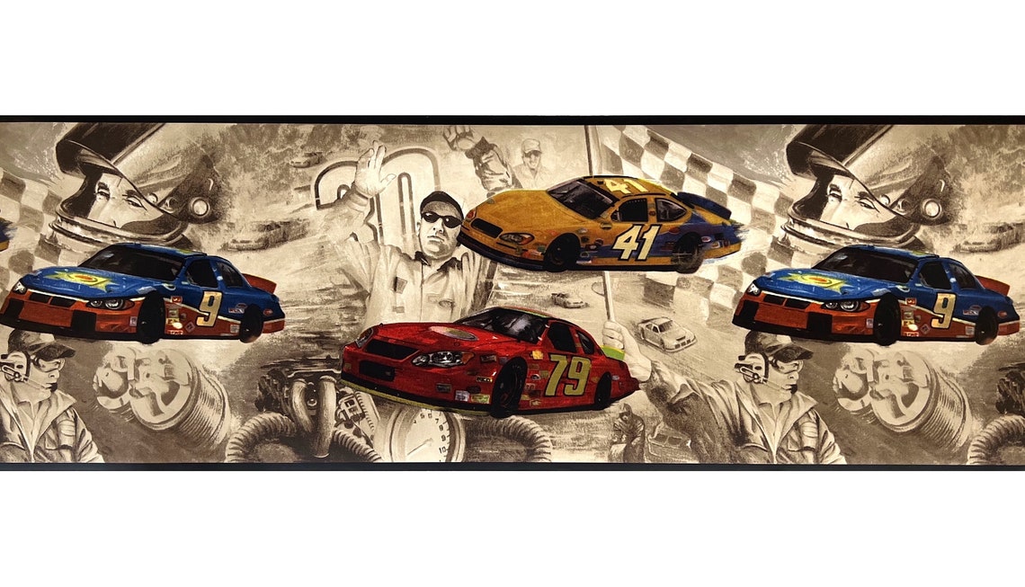 Nascar Wallpaper Border, Racing Car Stock Car With Checker Flag ...