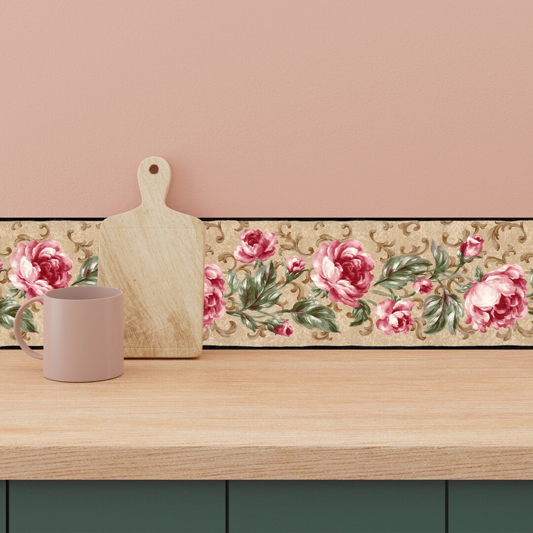 Leaf Scroll and Roses Wallpaper Border - Black, Brown, Green, Light ...