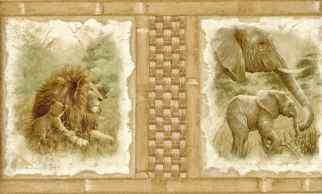Wildlife Wallpaper Border, Lion Elephants Baby Wild Animal Jungle ...