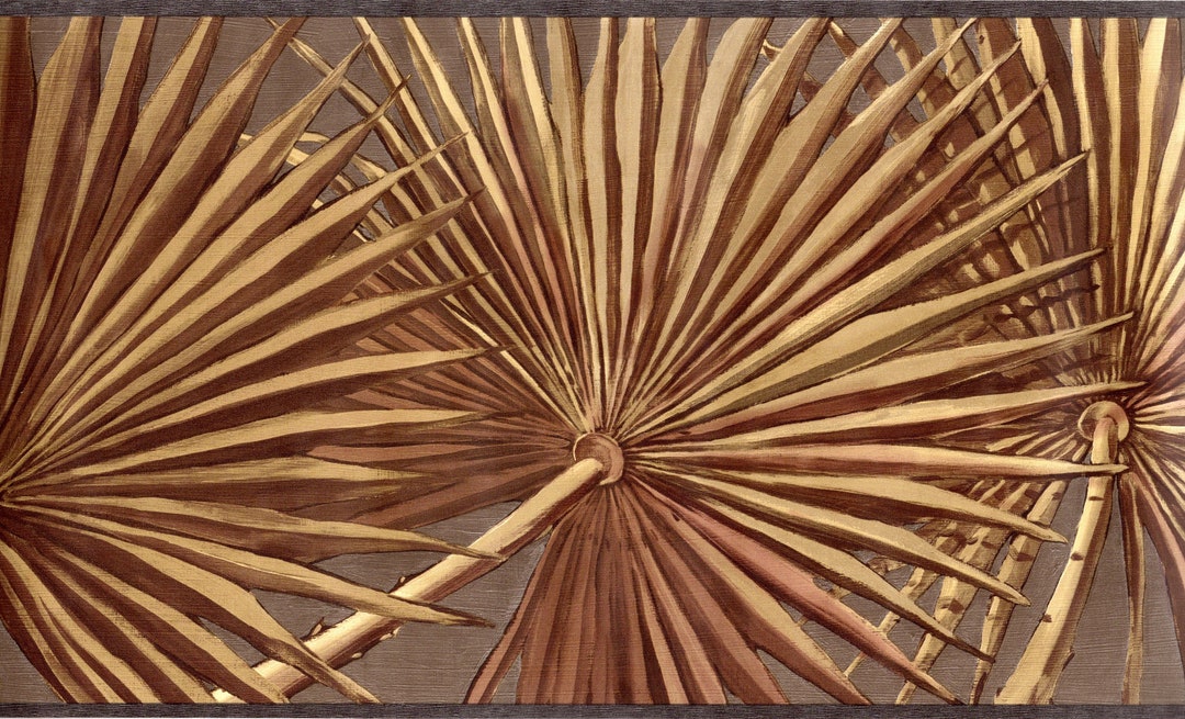 Rustic Palm Tree Wallpaper Border, Brown Palm Leaf Branch Wallpaper ...