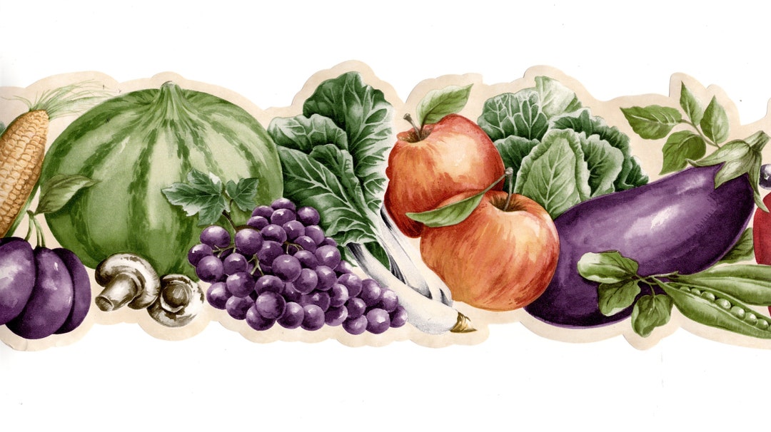 Farmhouse Produce Wallpaper Border, Scalloped Fruit & Vegetable ...