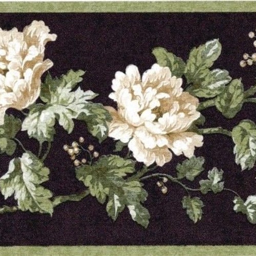 Cabbage Rose Floral Wallpaper Border Qt18133b - Etsy