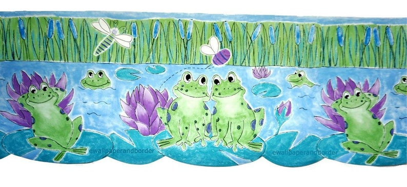 Frog Wallpaper Border Froggy Friends on Lilly Pad Wallpaper | Etsy