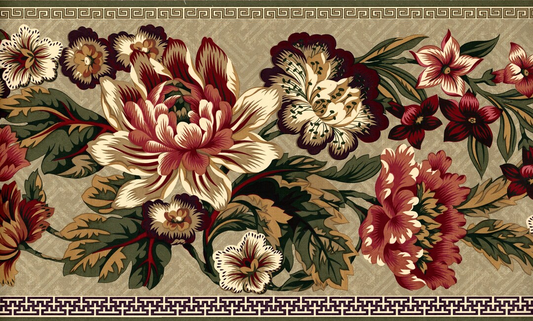 Albert Van Luit Jacobean Designer Floral Wallpaper Border Green Pink ...