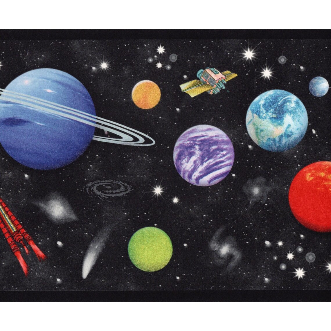 Outer Space Galaxy Wallpaper Border - Night Sky, Spaceship, Earth ...